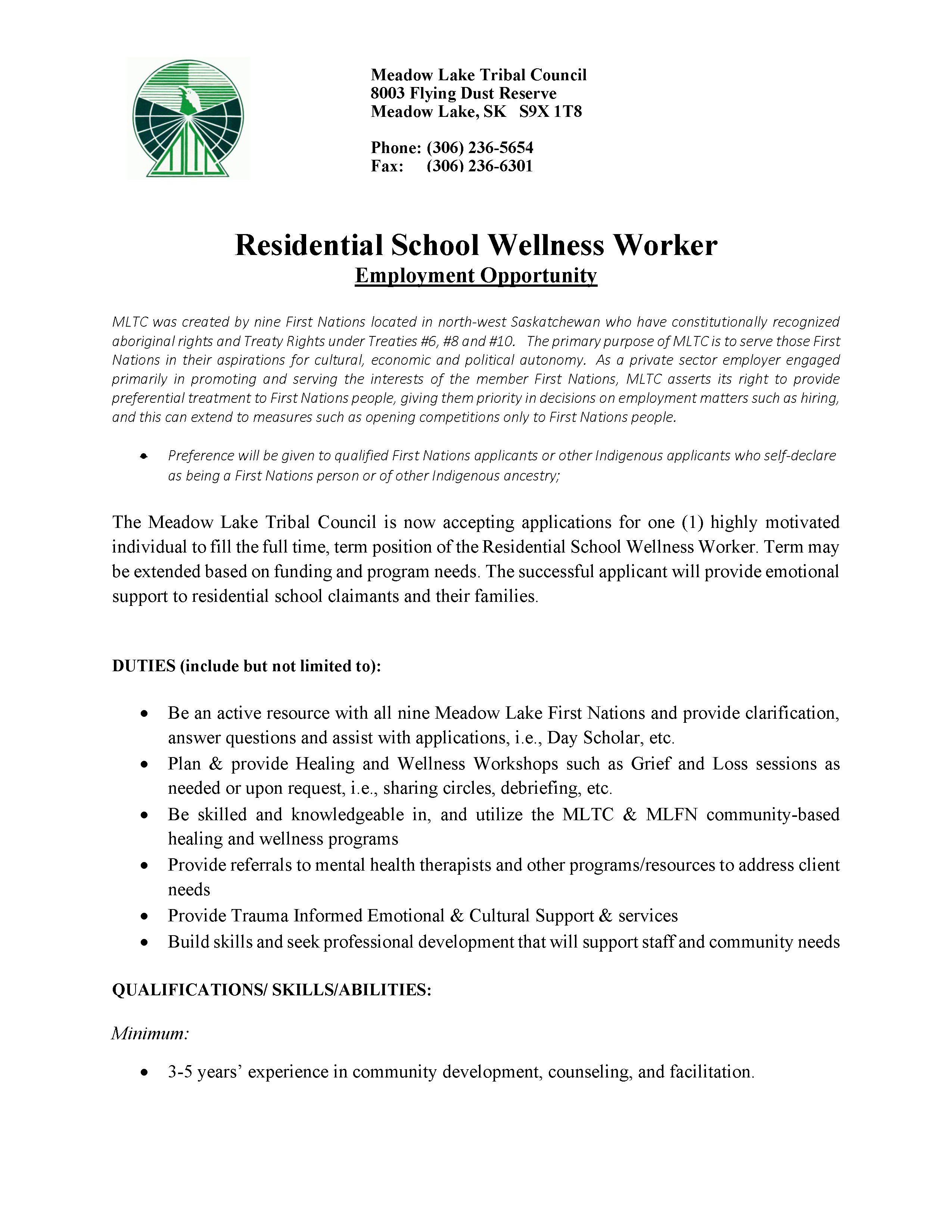 HSD – Residential School Wellness Worker – Job Ad_2024 11 15_Page_1 ...